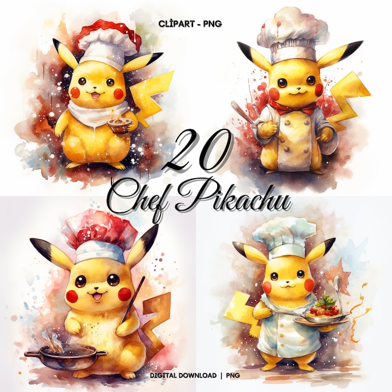 Pikachu Watercolor Clipart PNG, 20 Chef Pikachu, Cooking Pikachu Images ...