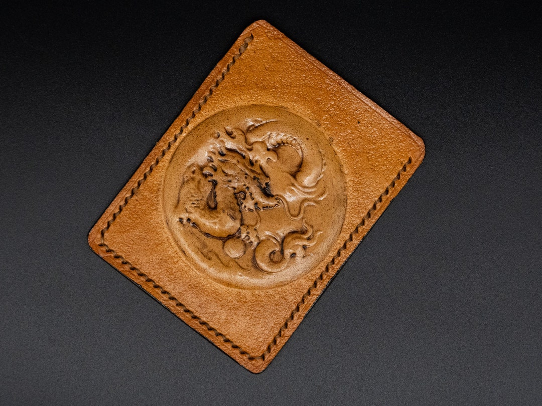 Dragon Leather Wallet, Engraved Leather Wallet, Dragon Relief Wallet ...