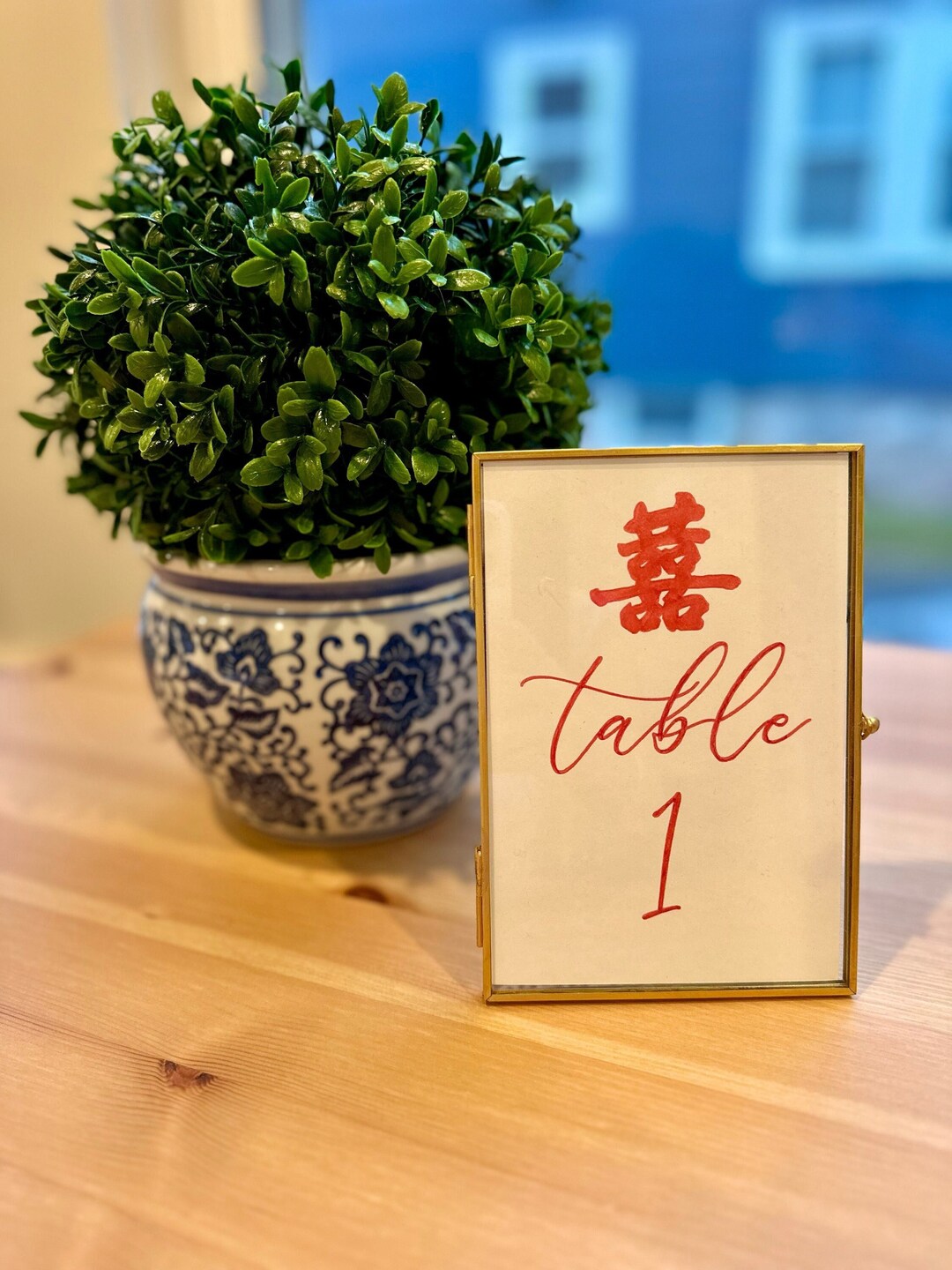 Handwritten Double Happiness Table Number Sign: Asian Chinese Wedding ...