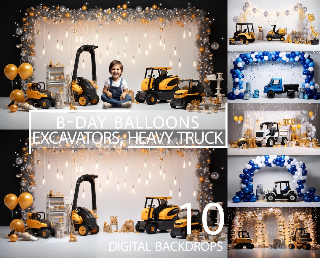 10 Birthday Excavator Heavy Truck Balloon Arch Kids Boy Toddler Cake ...