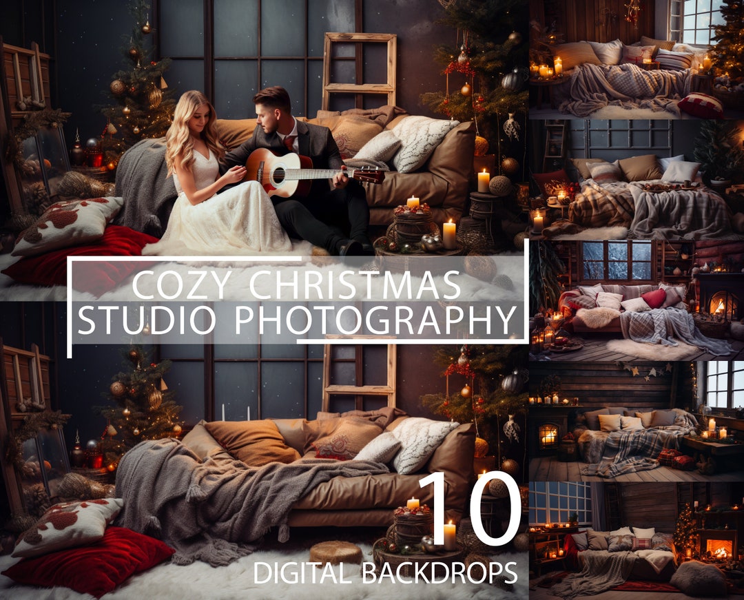 10 Cozy Christmas Family Kids Photoshoot Digital Backdrop, Studio ...