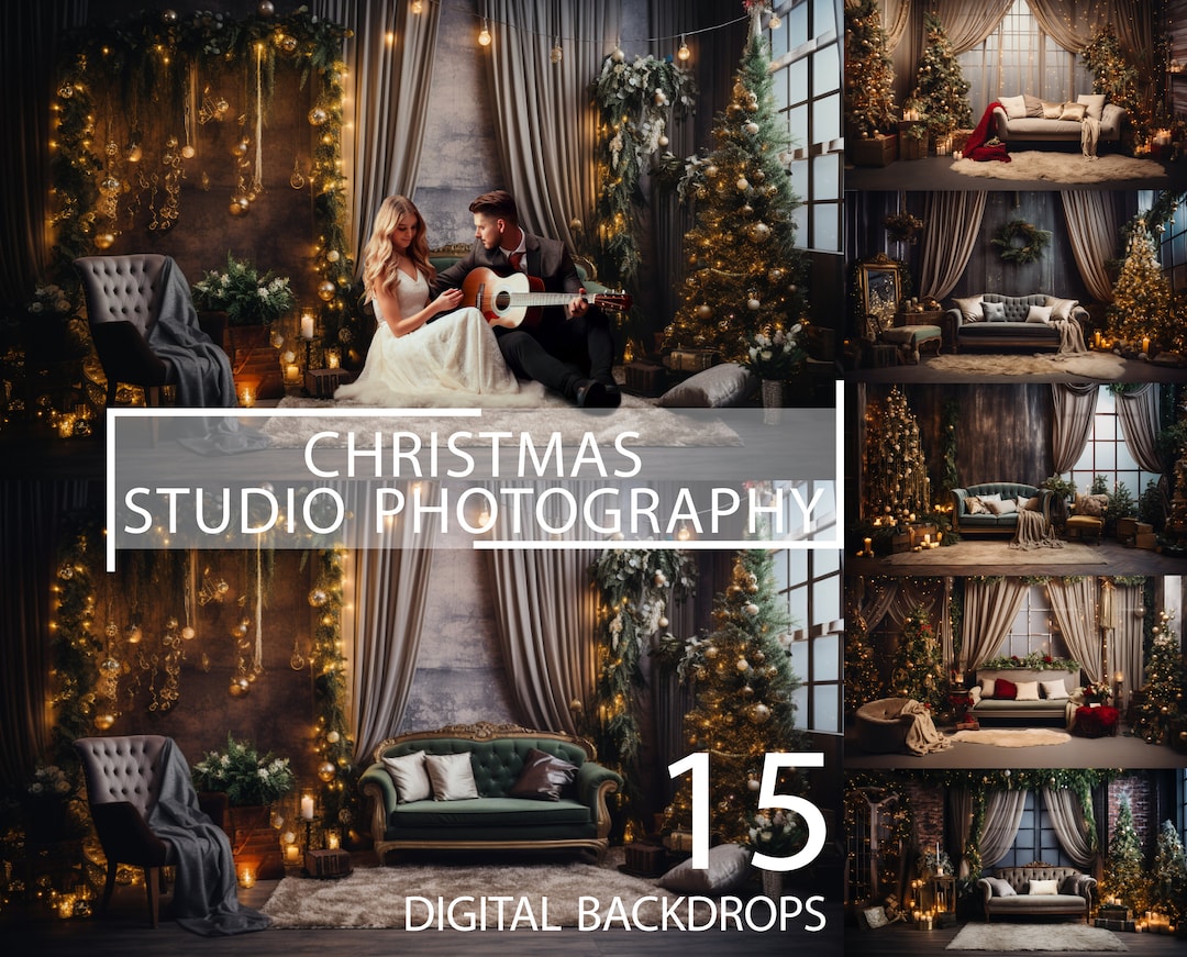 15 Christmas Studio Digital Backdrop, Family Couple Kids Photoshoot ...