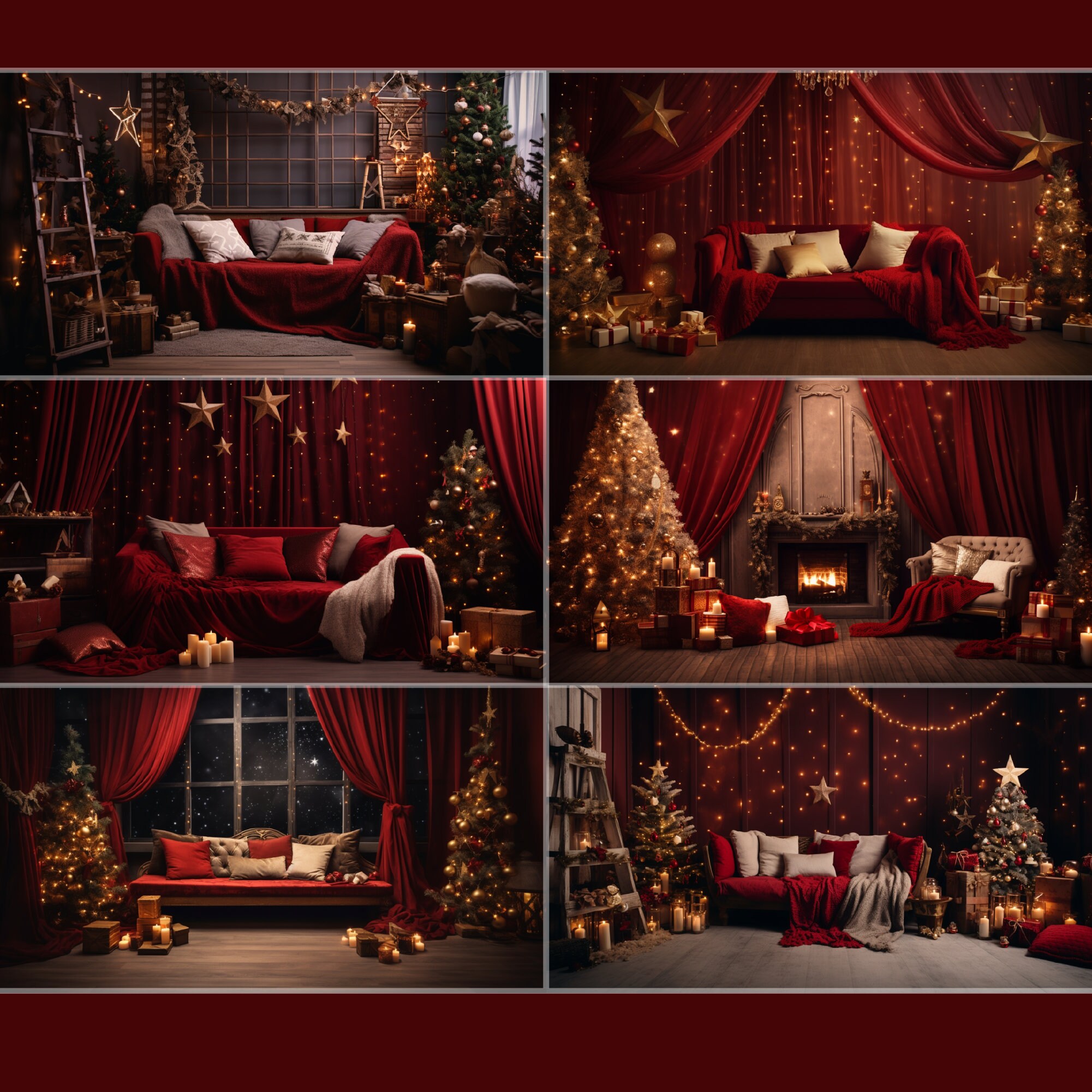 15 Red Christmas Studio Digital Backdrop, Family Couple Kids Photoshoot ...