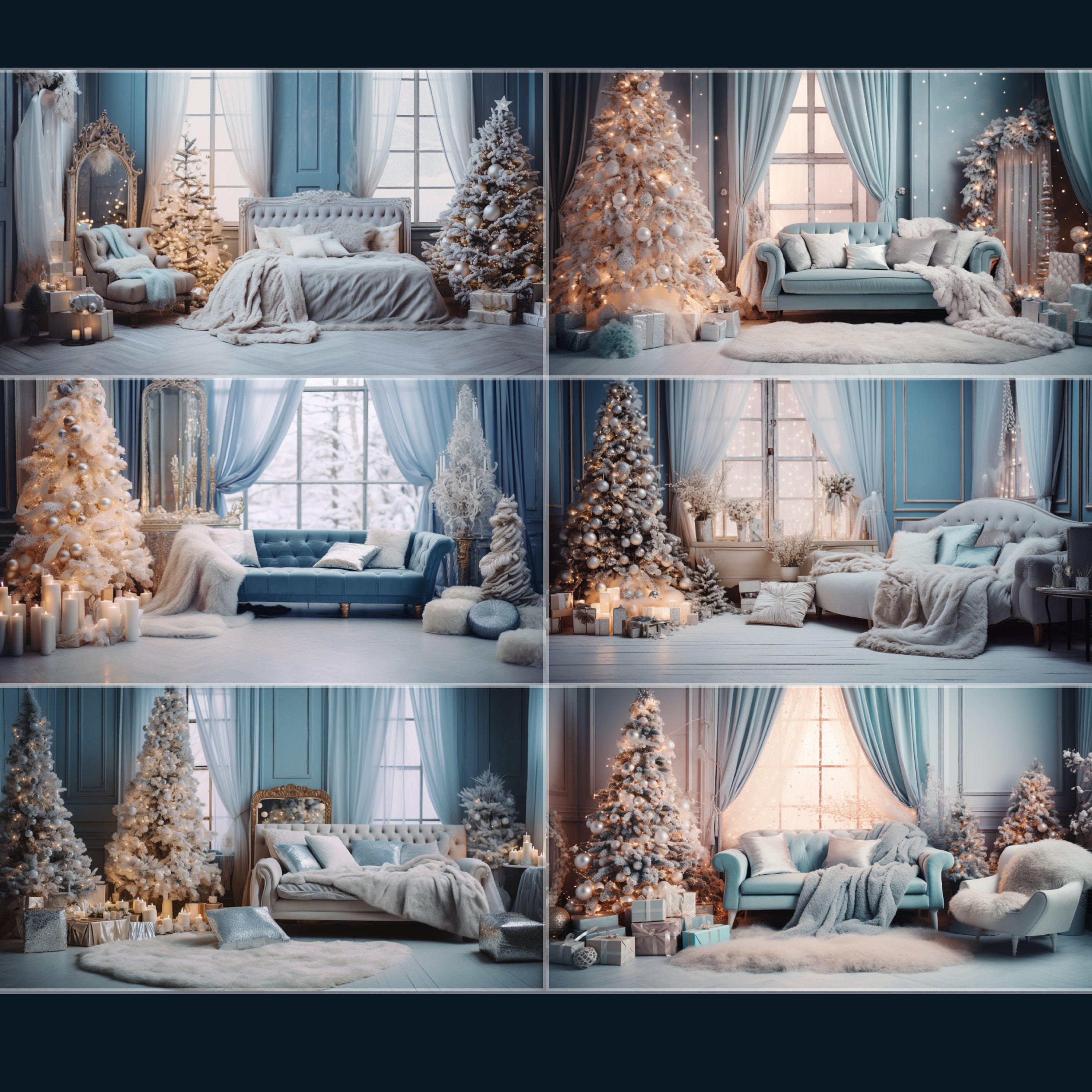 30 Christmas Family Kids Photoshoot Digital Backdrop, Blue White Cozy ...