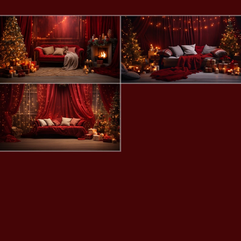 15 Red Christmas Studio Digital Backdrop, Family Couple Kids Photoshoot ...