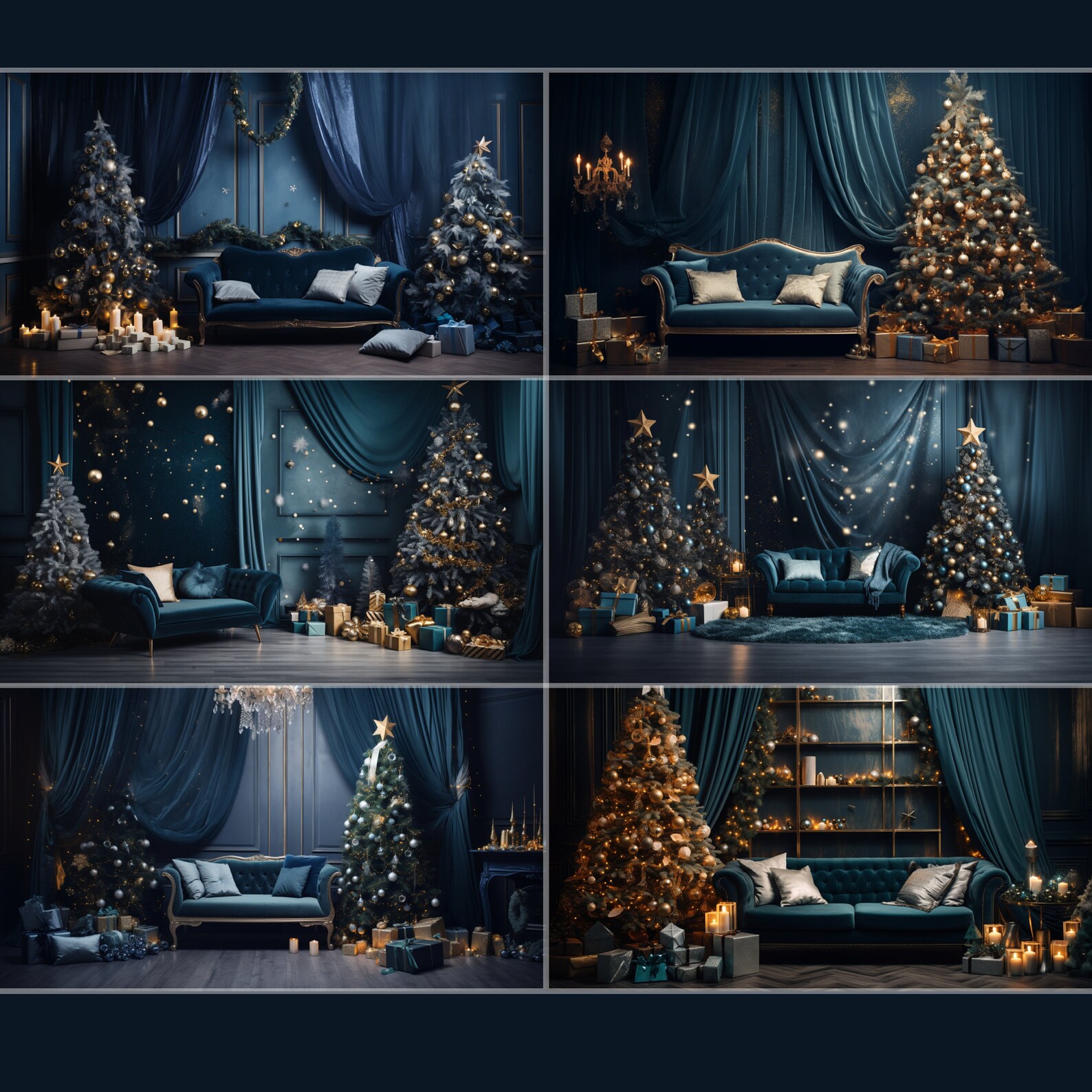 30 Christmas Family Kids Photoshoot Digital Backdrop, Blue White Cozy ...