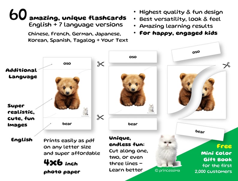 60 Baby Animal Flash Cards, Spanish Montessori, Pre-school Cards ...