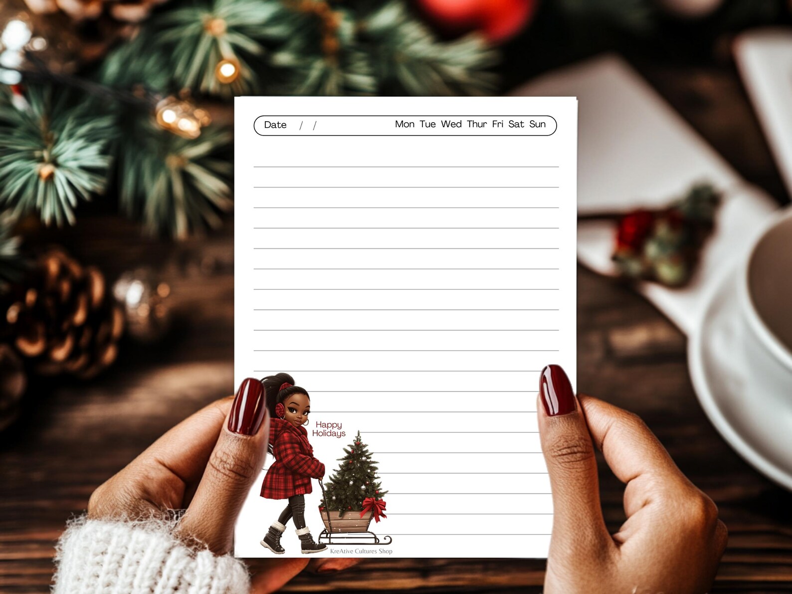 Printable Holiday Notepad African American Printable Stationery Black ...