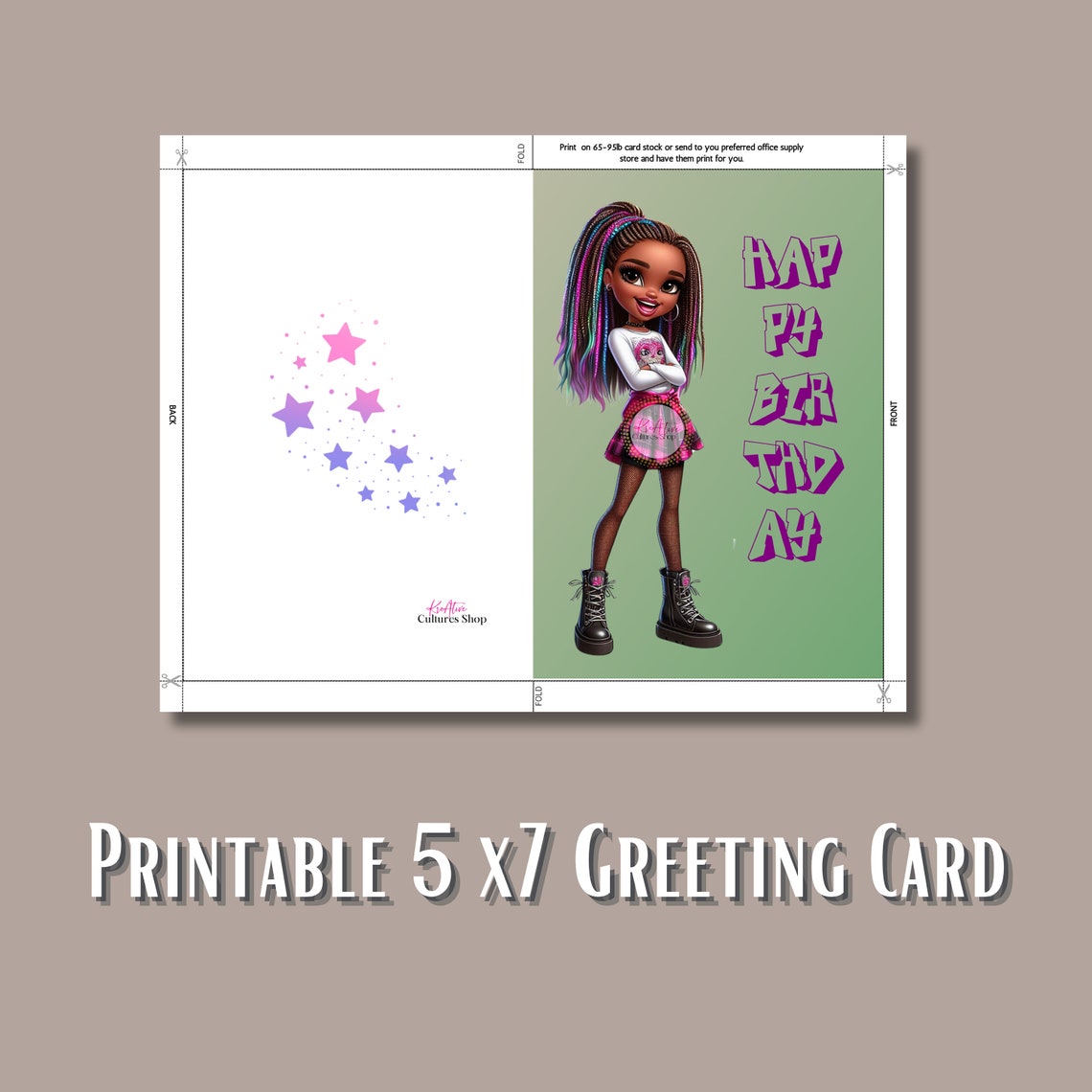 Printable Birthday Card African American Digital Download Little Girl ...