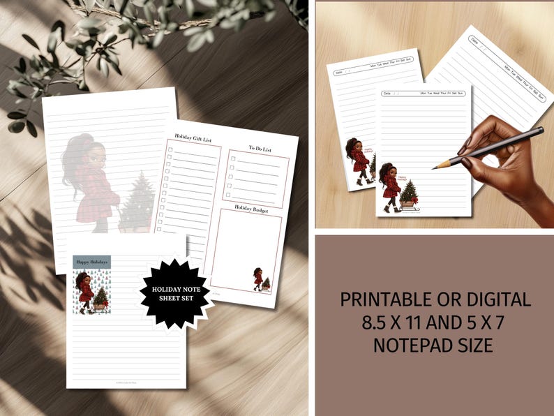 Printable Holiday Notepad African American Printable Stationery Black ...