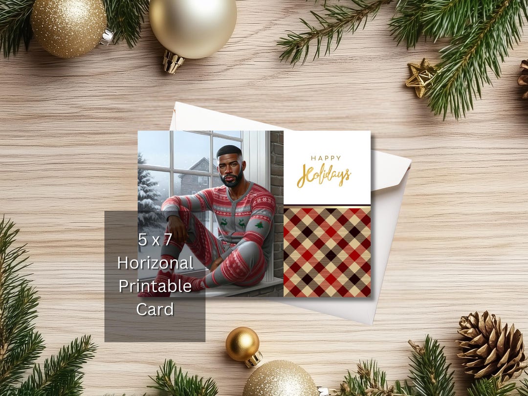 Black Man Christmas Card, Printable Greeting Card for the Holidays ...