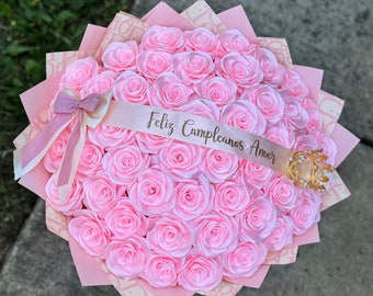 Eternal Roses Bouquet Handcrafted Satin Ribbon & Glitter Roses Unique ...