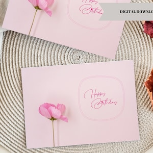 Happy Birthday Card, Printable Birthday Card, Pink Flower Printable ...