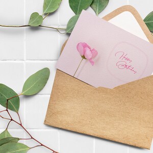 Happy Birthday Card, Printable Birthday Card, Pink Flower Printable ...