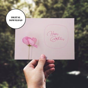Happy Birthday Card, Printable Birthday Card, Pink Flower Printable ...