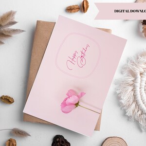 Happy Birthday Card, Printable Birthday Card, Pink Flower Printable ...
