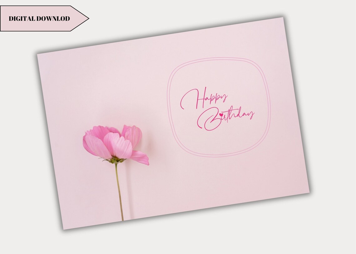 Happy Birthday Card, Printable Birthday Card, Pink Flower Printable ...