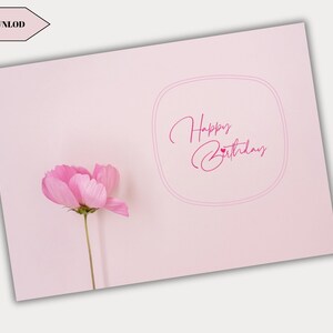 Happy Birthday Card, Printable Birthday Card, Pink Flower Printable ...