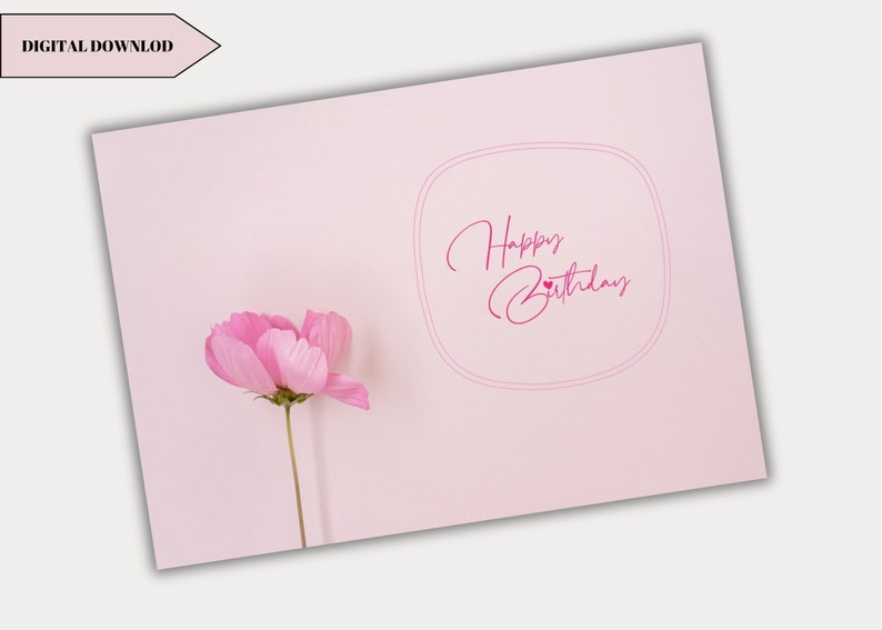 Pink Flower Birthday Card, Printable Greeting Card (PDF+JPEG) - Etsy