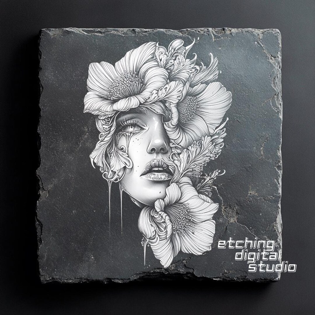 Face With Flowers PNG for CNC Laser Engrave, Laser Burn, Glowforge File ...