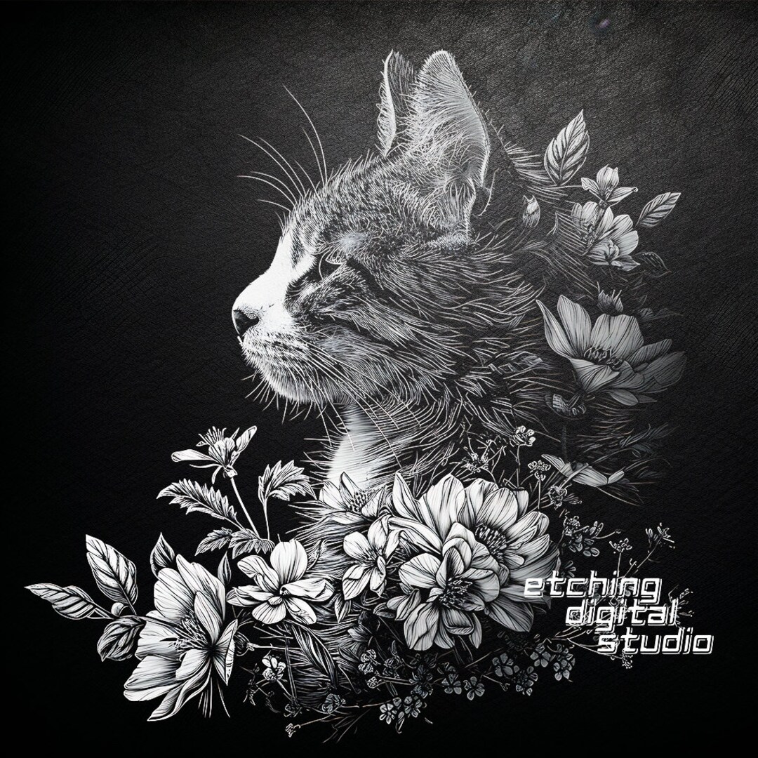 Cat PNG for CNC Laser Engrave, Laser Burn, Glowforge File, Lightburn ...