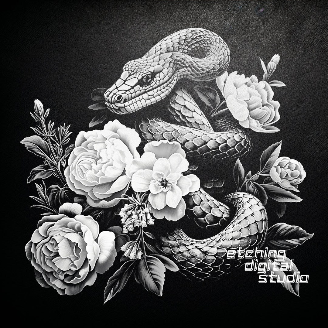Floral Snake PNG for CNC Laser Engrave, Laser Burn, Glowforge File ...