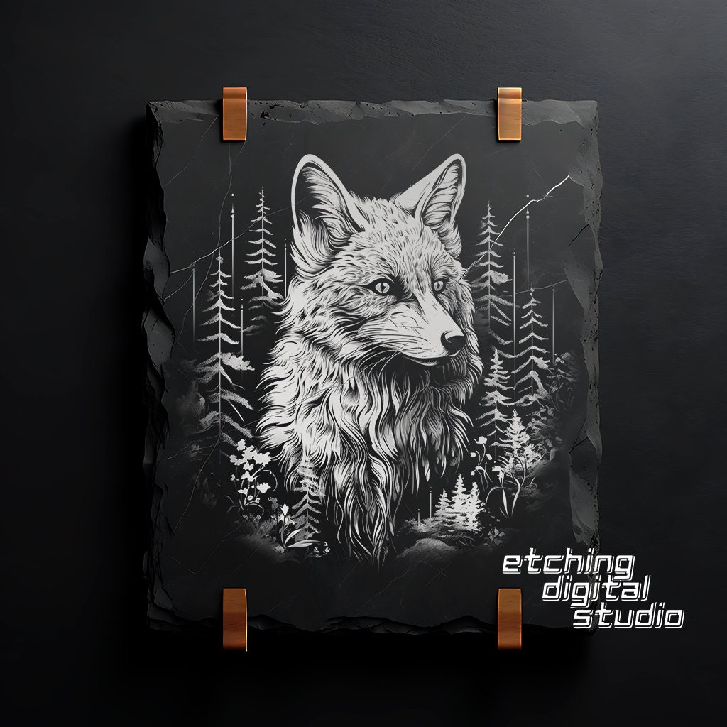 Fox in Forest PNG for CNC Laser Engrave, Laser Burn, Glowforge File ...