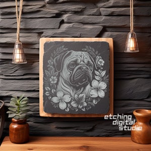 Floral Pug PNG for CNC Laser Engrave, Laser Burn, Glowforge File ...