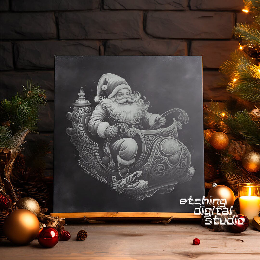 Santa Claus Sled PNG for CNC Laser Engrave, Laser Burn, Glowforge File ...