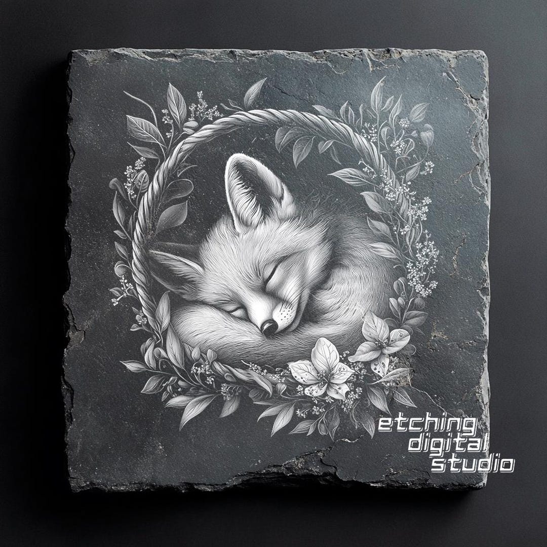 Cute Sleepy Fox Slate PNG | Slate Coasters Engraved | Slate Boards ...