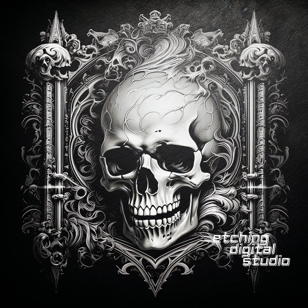 Ornamental Framed Skull PNG for CNC Laser Engrave, Laser Burn ...