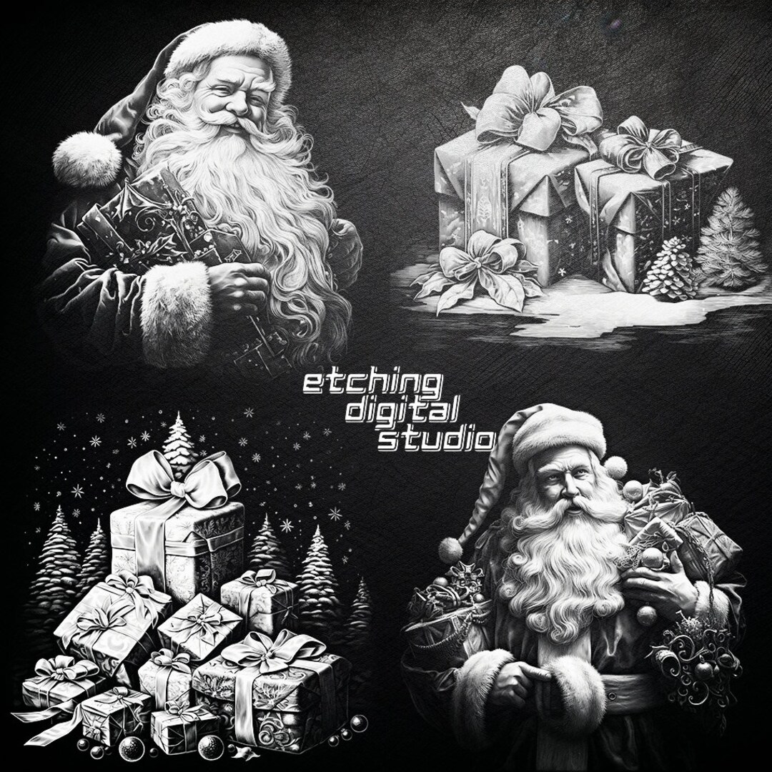 4 Bundle Santa Claus and Gifts PNG for CNC Laser Engrave, Laser Burn ...