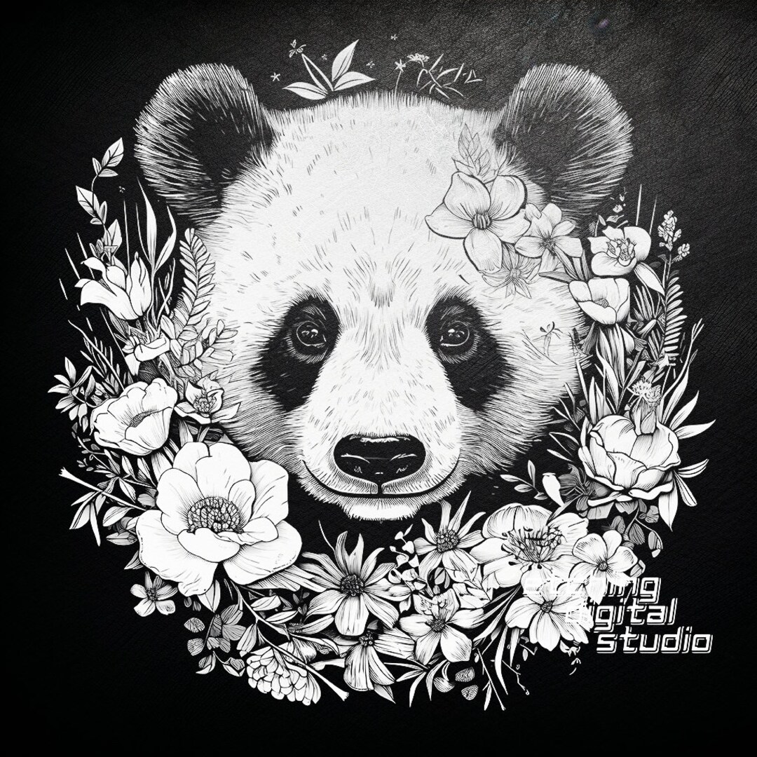 Floral Panda PNG for CNC Laser Engrave, Laser Burn, Glowforge File ...
