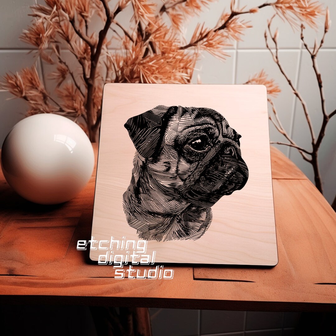 Pug Dog PNG for CNC Laser Engrave, Laser Burn, Glowforge File ...