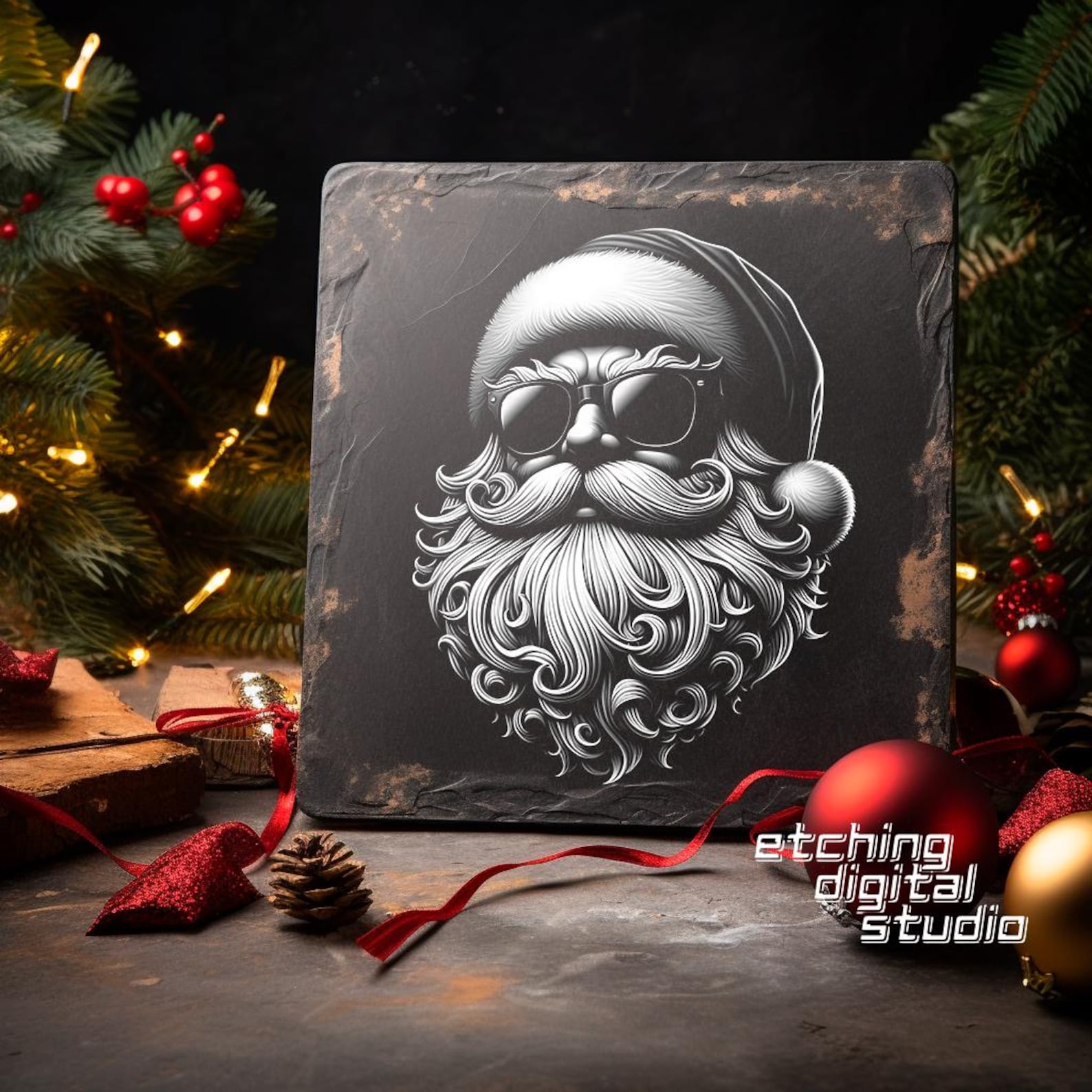 Cool Santa Claus PNG for CNC Laser Engrave, Laser Burn, Glowforge File ...