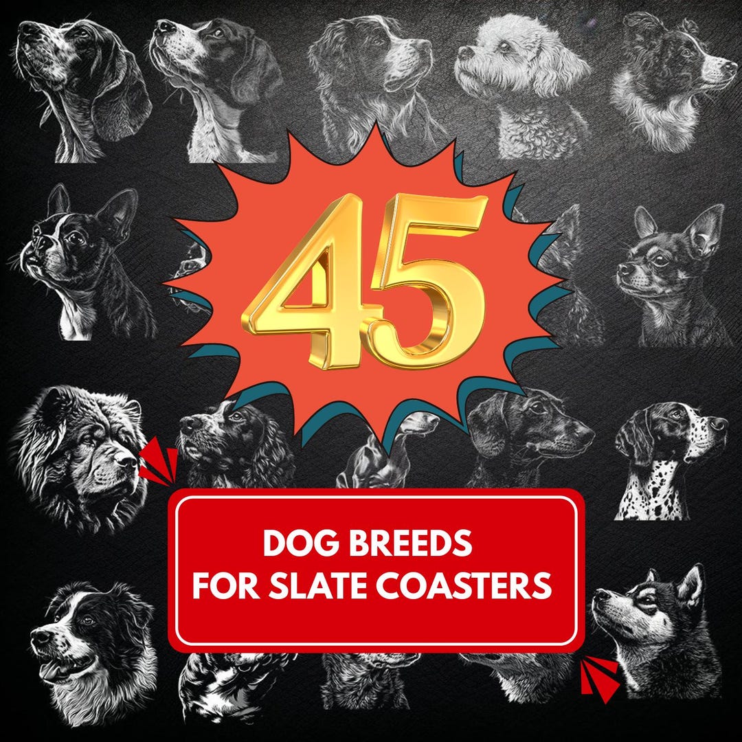 45 Dog Breeds Bundle Slate PNG | Slate Coasters Engraved | Slate Boards ...
