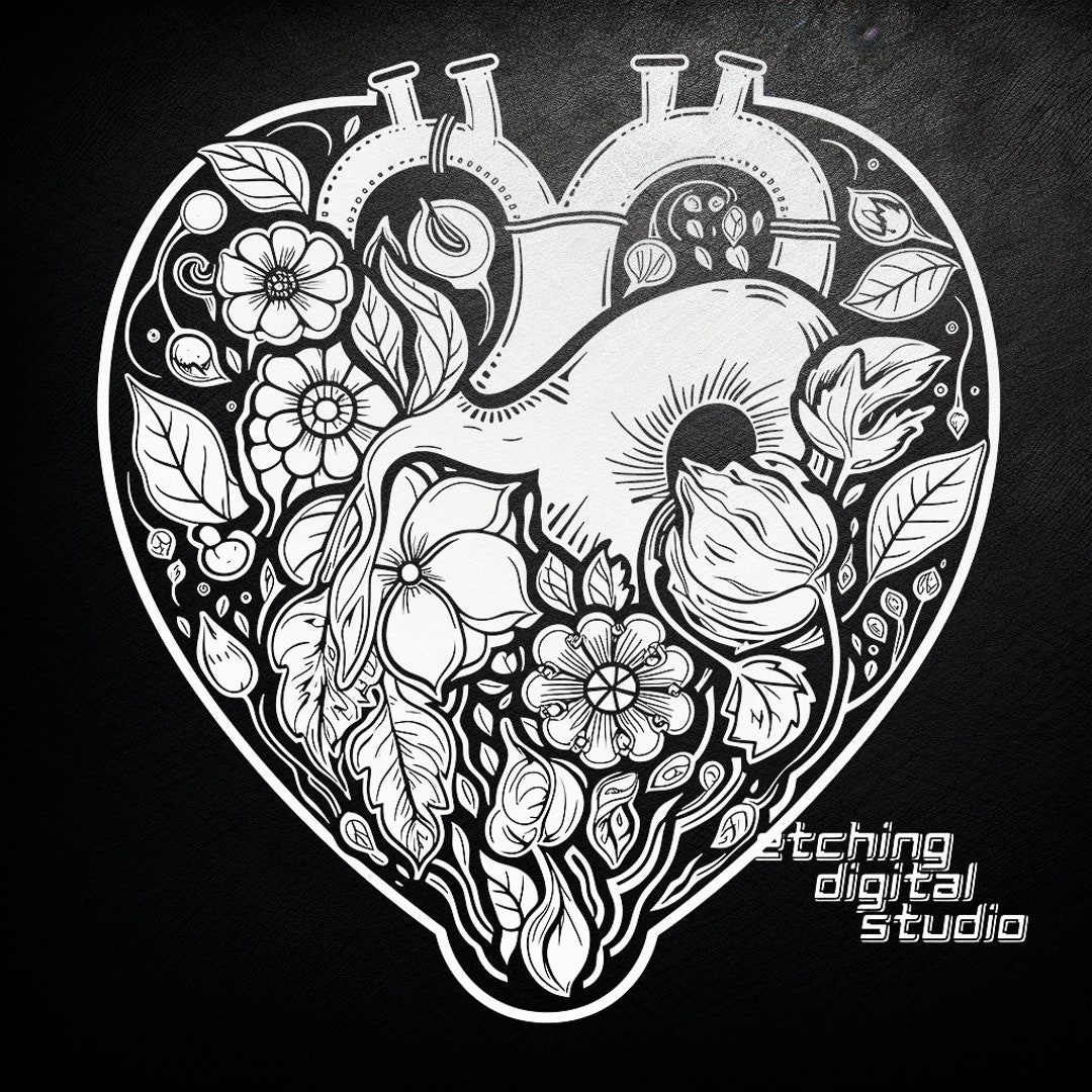 Heart Floral PNG for CNC Laser Engrave, Laser Burn, Lightburn File ...