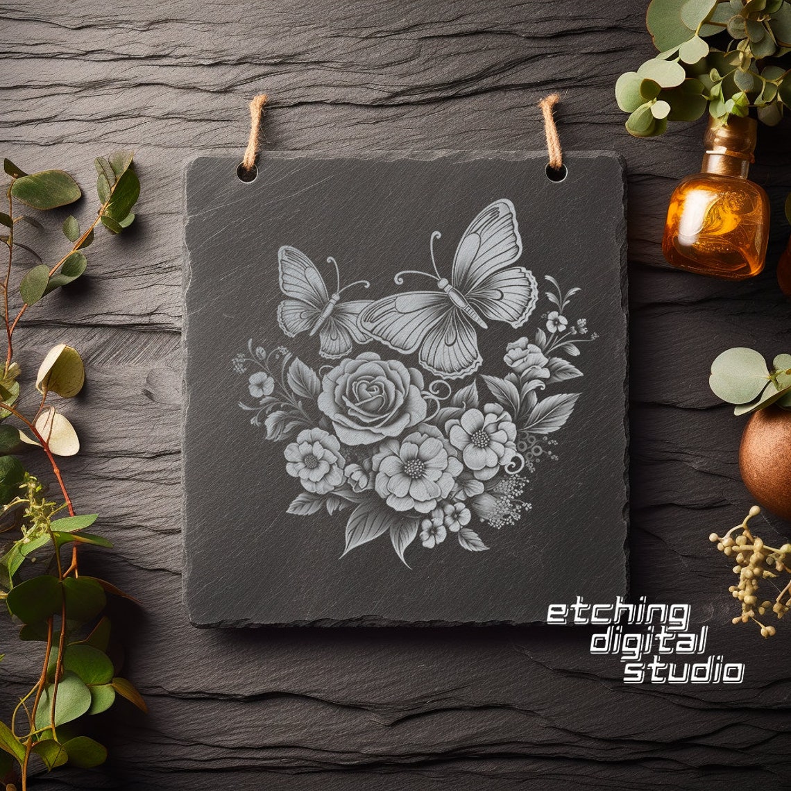 Floral Butterfly PNG for CNC Laser Engrave, Laser Burn, Glowforge File ...