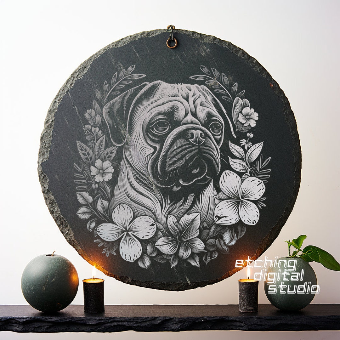 Floral Pug PNG for CNC Laser Engrave, Laser Burn, Glowforge File ...