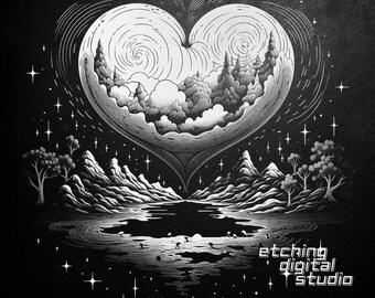 Mountain Heart PNG for CNC Laser Engrave, Laser Burn, Glowforge File ...