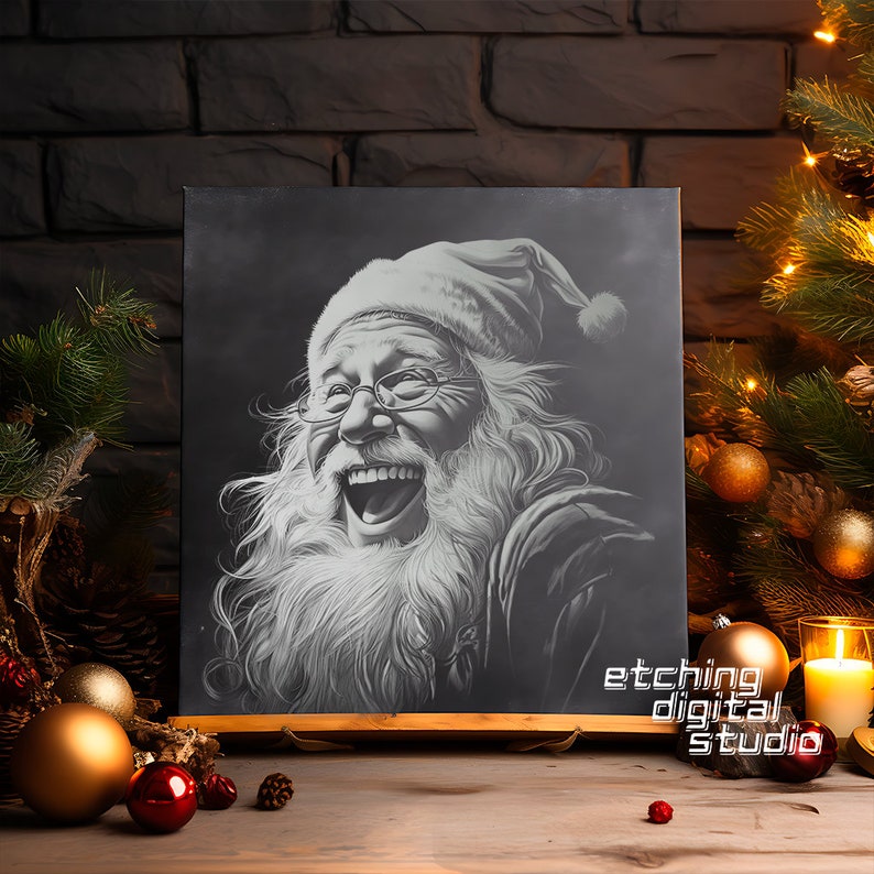 Happy Santa Claus PNG for CNC Laser Engrave, Laser Burn, Glowforge File ...