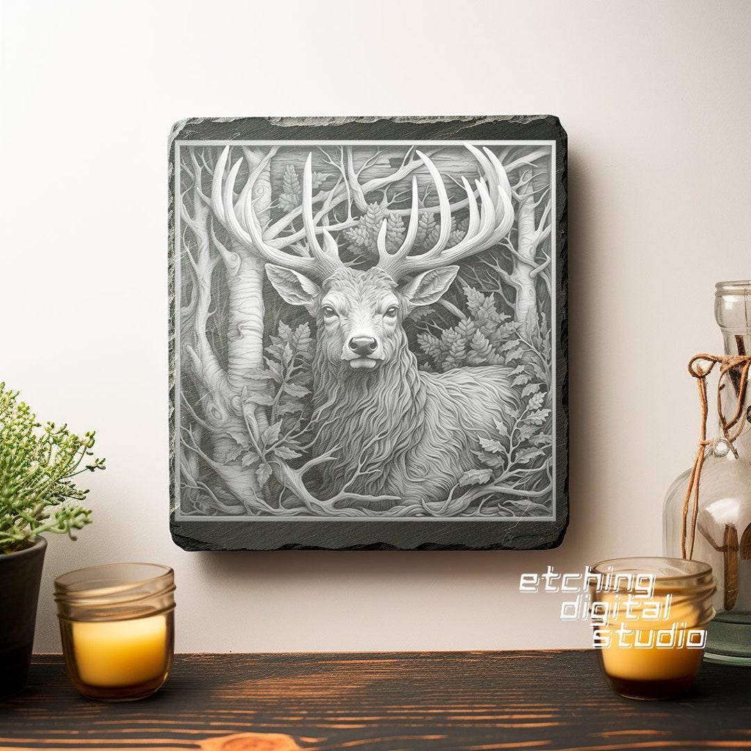 Deer Forest Slate PNG | Slate Coasters Engraved | Slate Boards Etching ...