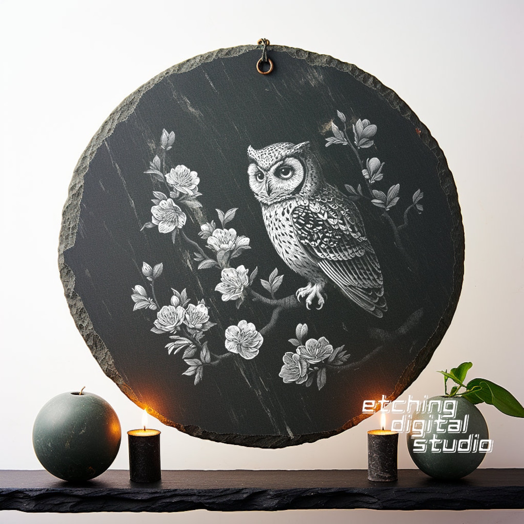 Floral Owl Slate PNG | Slate Coasters Engraved | Slate Boards Etching ...