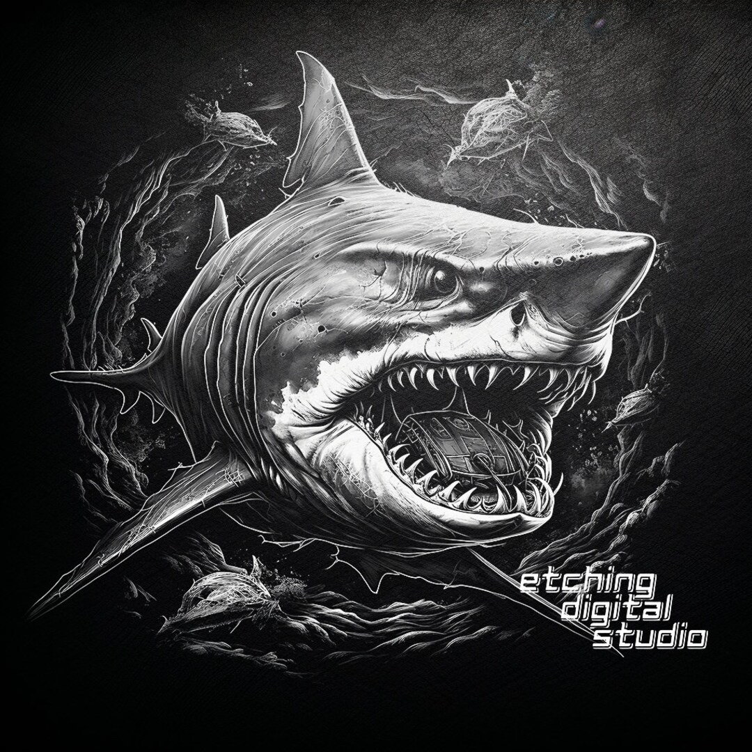 Shark PNG for CNC Laser Engrave, Laser Burn, Wildlife, Lightburn, Slate ...