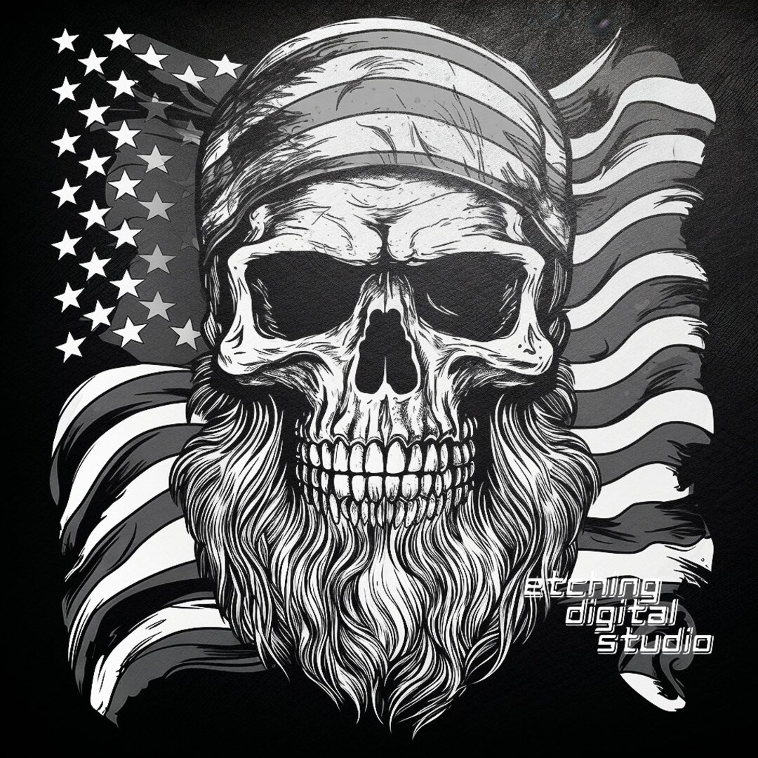 Skull PNG for CNC Laser Engrave, Laser Burn, Skull Patriotic, Lightburn ...
