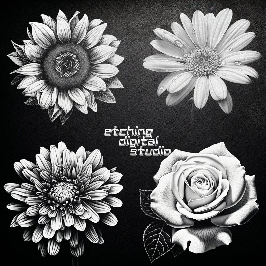 4 Bundle Flowers PNG for CNC Laser Engrave, Laser Burn, Glowforge File ...