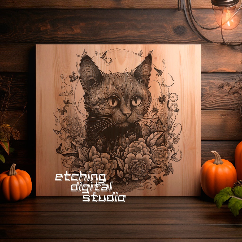 Witch Cat PNG for CNC Laser Engrave, Laser Burn, Glowforge File ...