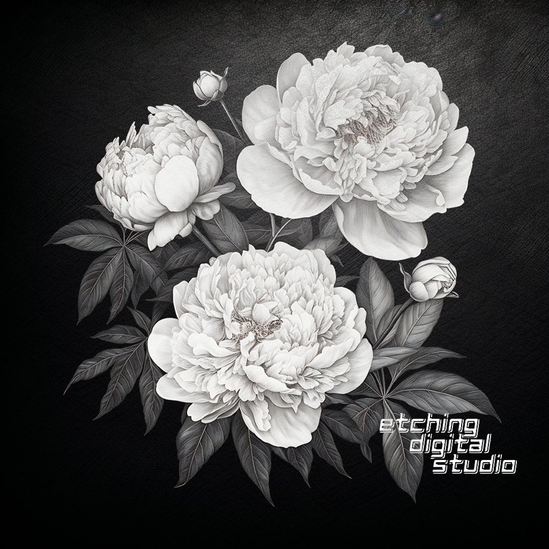 Peony Flowers PNG for CNC Laser Engrave, Laser Burn, Glowforge File ...