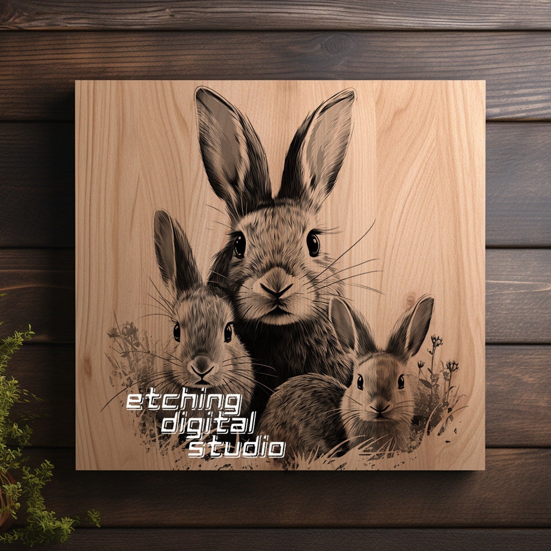 Rabbit Family PNG for CNC Laser Engrave, Laser Burn, Glowforge File ...