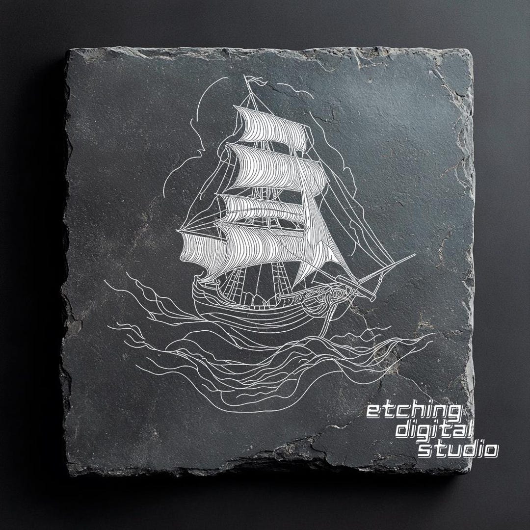 Pirate Ship Slate PNG | Slate Coasters Engraved | Slate Boards Etching ...